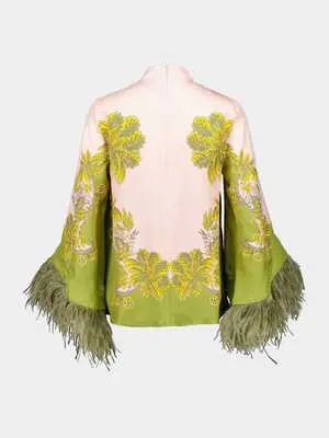 La DoubleJ Silk Feather Trimmed Top - Multicolour
