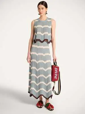 La DoubleJ Chevron Knit Midi Skirt - Blue