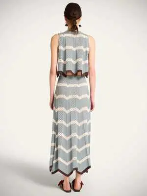 La DoubleJ Chevron Knit Midi Skirt - Blue