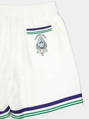Casablanca Hotel Emblem Silk Shorts - White