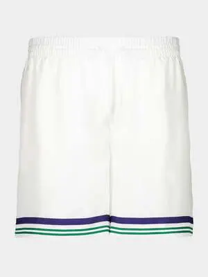 Casablanca Hotel Emblem Silk Shorts - White