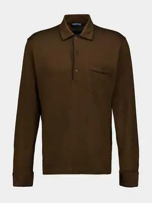 TOM FORD Cotton-silk Long Sleeve Polo - Brown