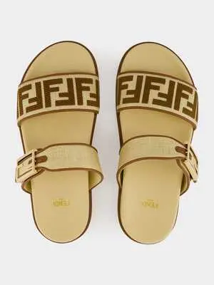 Fendi Raffia And Leather Slides