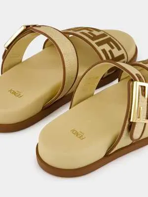 Fendi Raffia And Leather Slides