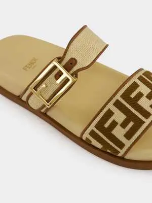 Fendi Raffia And Leather Slides