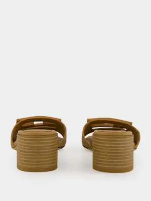 Fendi Baguette Heeled Leather Slides - Brown