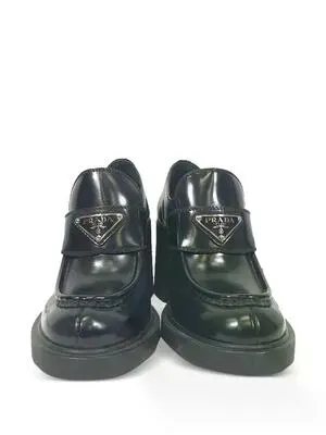 Prada Chocolate Logo-plaque Heeled Loafers