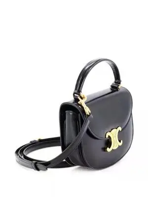 Celine Triomphe Besace Clea Top Handle Flap Bag In Leather - Black