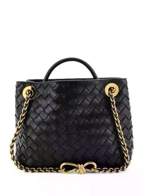 Bottega Veneta Andiamo Chain Top Handle Bag Intrecciato Nappa Small Satchel - Black
