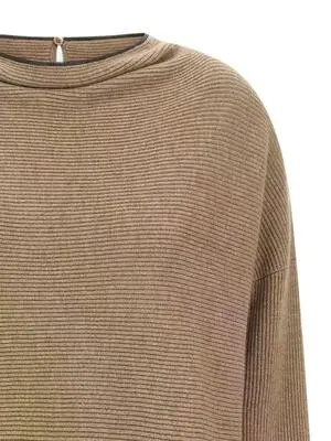 Brunello Cucinelli Beige Ribbed Knit Dress With Monile Embellishment