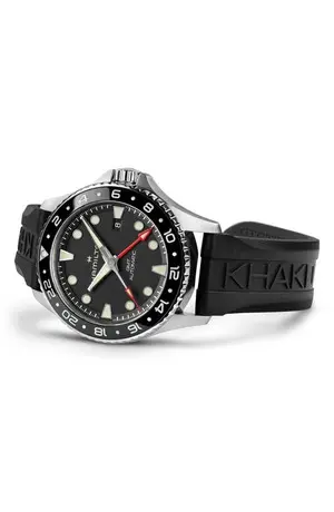 Hamilton Khaki Navy Gmt Automatic Watch With Rubber Strap