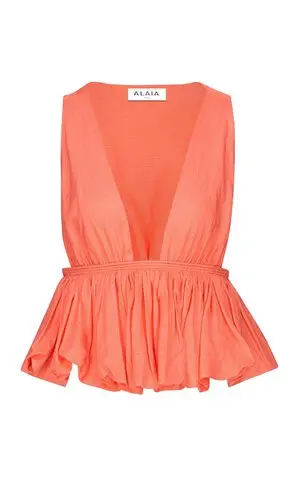 Alaïa Peplum-hem V-neck Cropped Top - Orange