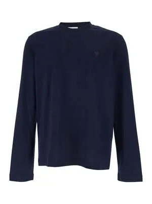 Ami Blue Long-sleeve T-shirt With Adc Embroidery On The Front In Cotton - Multicolor