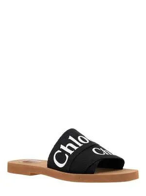 Chloé Black Canvas Sandals With Logo