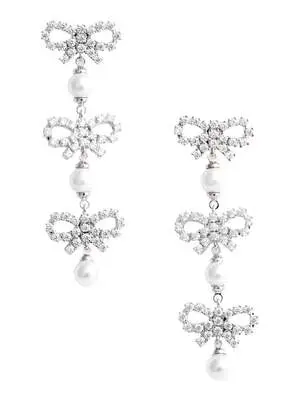 SELF-PORTRAIT Crystal Embellished Bow Charm Drop Earrings In Brass - Multicolor