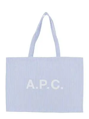 A.p.c. Diane 2.0' Light Blue Tote Bag With All-over Striped Motif And Logo Lettering On The Front In Cotton For - Multicolor