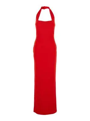 Solace London Ilona Long Dress In Twill - Red