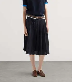 Prada Wool Fleece Pleated Midi Skirt