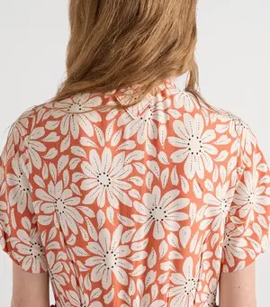 Prada Floral Print Pleated Midi Shirt Dress - Orange