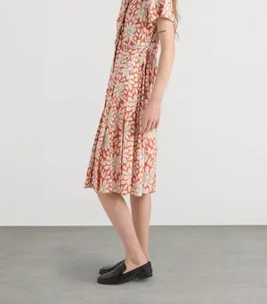 Prada Floral Print Pleated Midi Shirt Dress - Orange