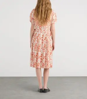 Prada Floral Print Pleated Midi Shirt Dress - Orange