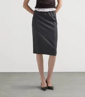 Prada Wool Check Midi Skirt