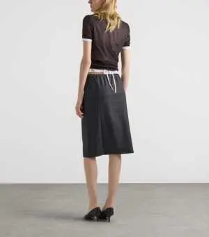 Prada Wool Check Midi Skirt