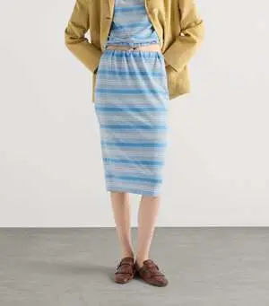 Prada Cotton Piqué Stripe Midi Skirt - Turquoise