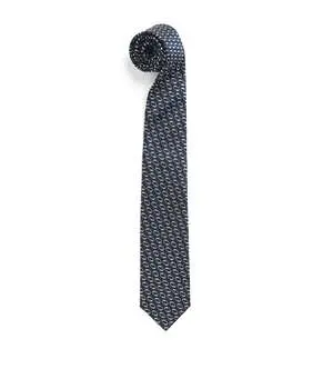 Isaia Silk Geometric Jacquard Neck Tie - Blue