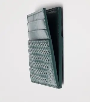 Prada Leather Woven Card Holder - Blue