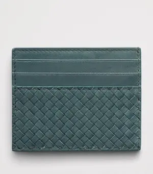 Prada Leather Woven Card Holder - Blue