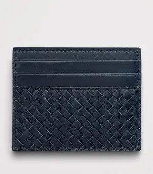 Prada Leather Woven Card Holder - Blue