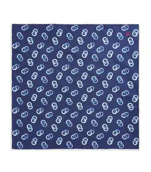 Isaia Silk Printed Pocket Square - Blue