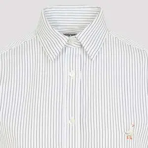 Moschino Fantasia Bianco Cotton Striped Shirt With Embroidered Duck Logo