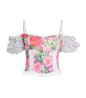 Charo Ruiz Ibiza Floral Carmesi Off-the-shoulder Crop Top - White