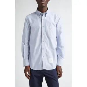 Thom Browne Straight Fit Cotton Oxford Button-down Shirt - Light Blue