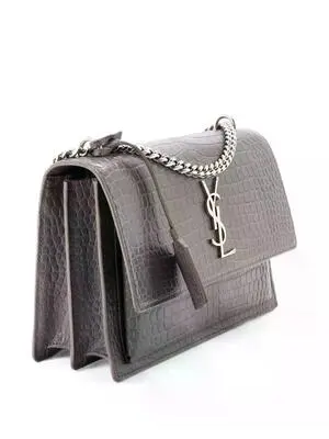 Saint Laurent Medium Croc Effect Leather Bag - Grey