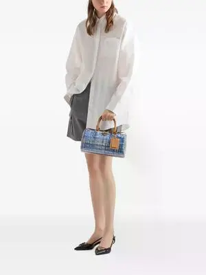 Prada Small Linen Blend And Leather Top-handle Bag