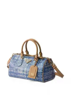 Prada Small Linen Blend And Leather Top-handle Bag
