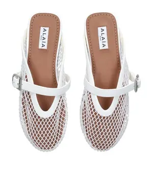 Alaïa Patent Leather Fishnet Mules - White