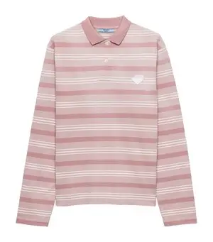 Prada Cotton Piqué Stripe Long Sleeve Polo - Pink