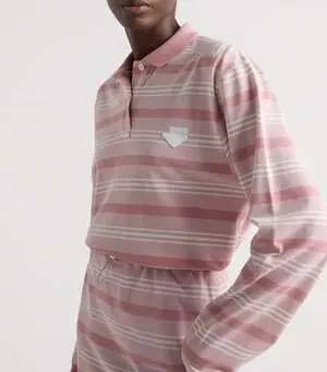 Prada Cotton Piqué Stripe Long Sleeve Polo - Pink