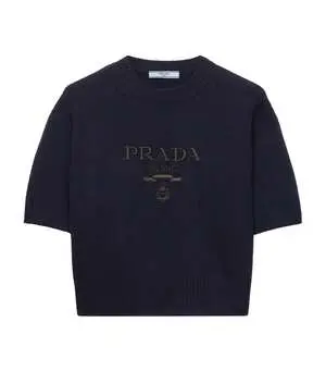 Prada Wool-cashmere Crew Neck Sweater With Embroidered Logo