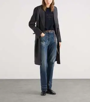 Prada Wool-cashmere Crew Neck Sweater With Embroidered Logo