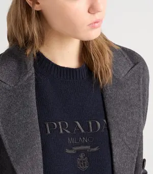 Prada Wool-cashmere Crew Neck Sweater With Embroidered Logo