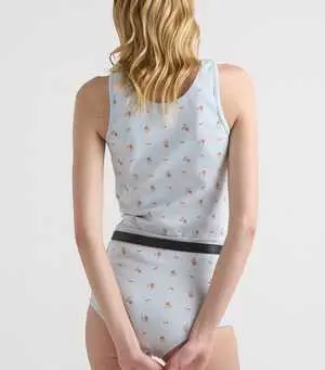 Prada Stretch-cotton Floral Tank Top - Turquoise