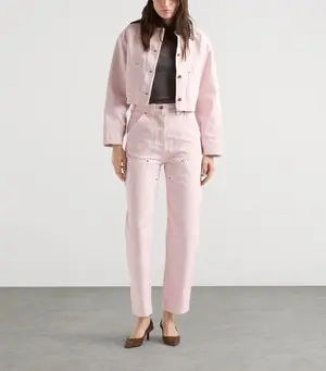 Prada Cotton Canvas Cropped Jacket With Leather Trim