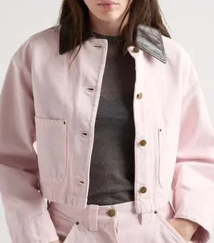 Prada Cotton Canvas Cropped Jacket With Leather Trim