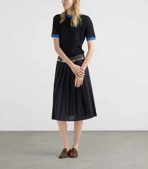 Prada Cashmere Short-sleeve Sweater With Contrast Trim