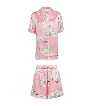 Olivia Von Halle Silk Ingo Selene Swan Short Pyjamas - Pink